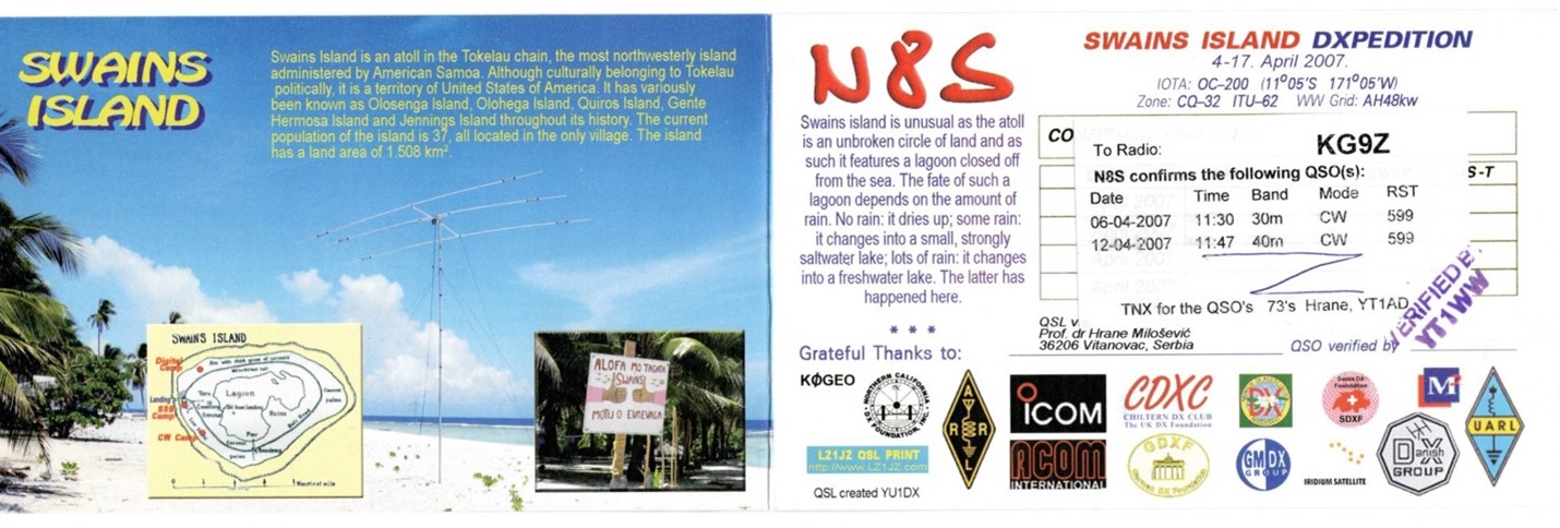 It’s All in the Cards! QSL Cards from Swains Island